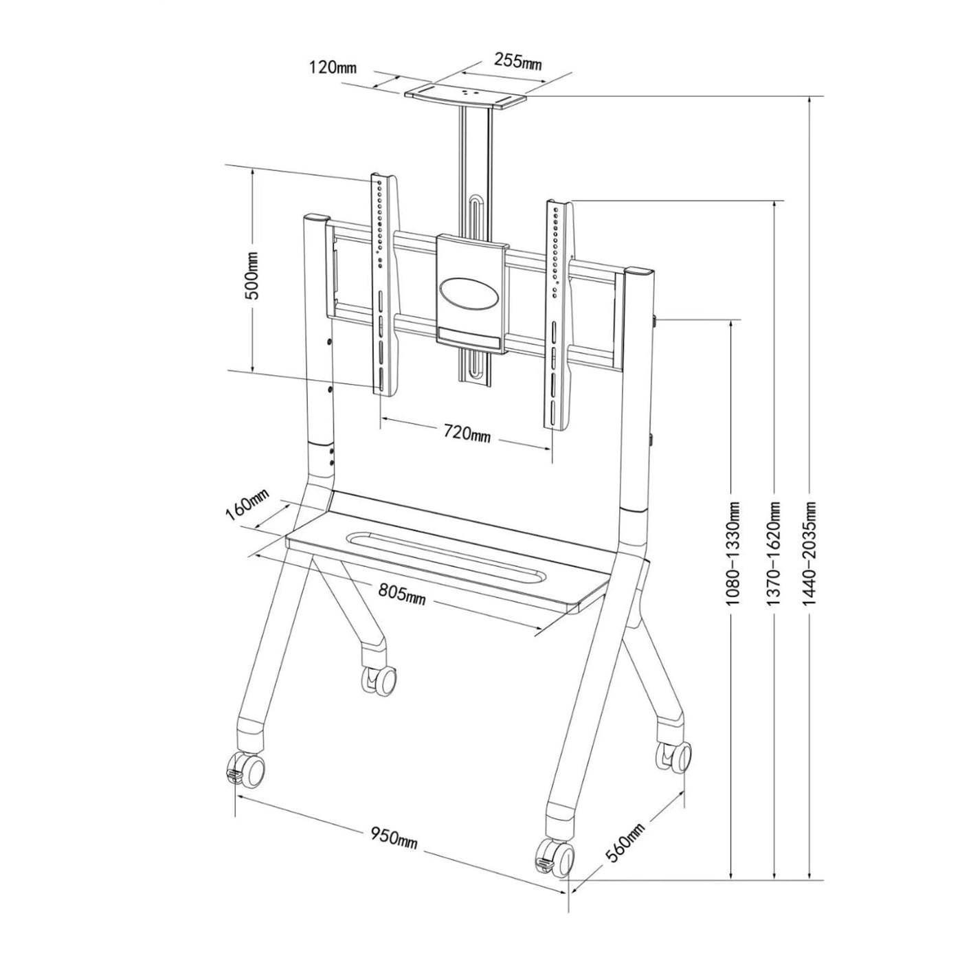 Floor Smart Board Stand with Wheels, Mobile TV Stand Wheels