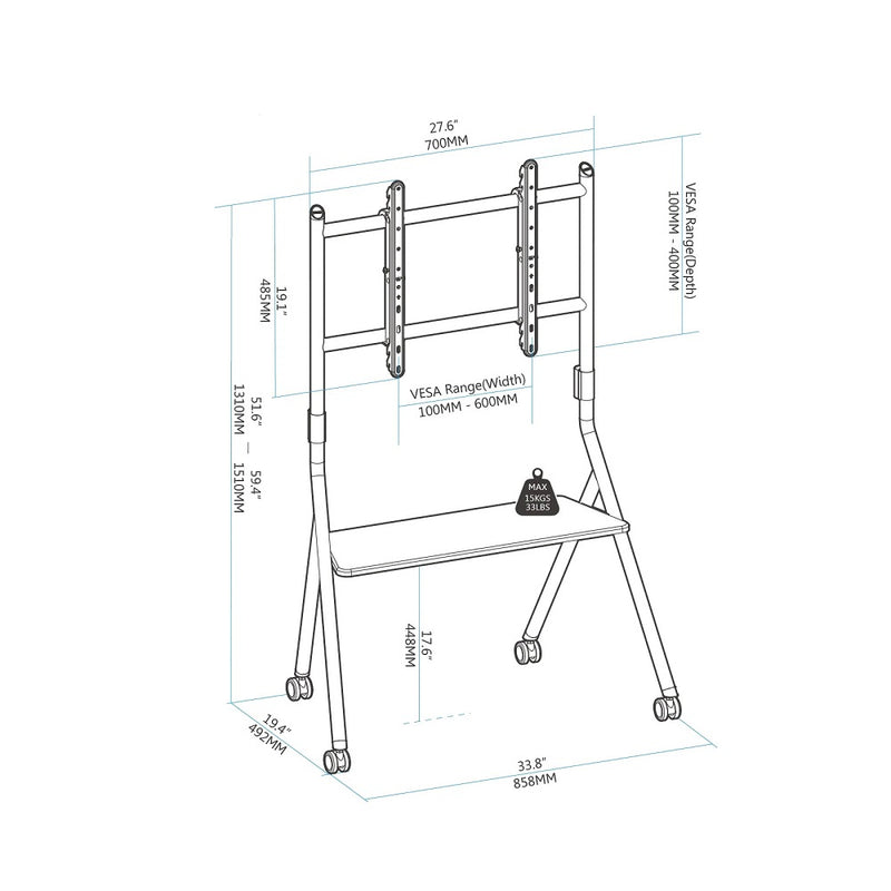 Floor Smart Board Stand with Wheels, Mobile TV Stand Wheels